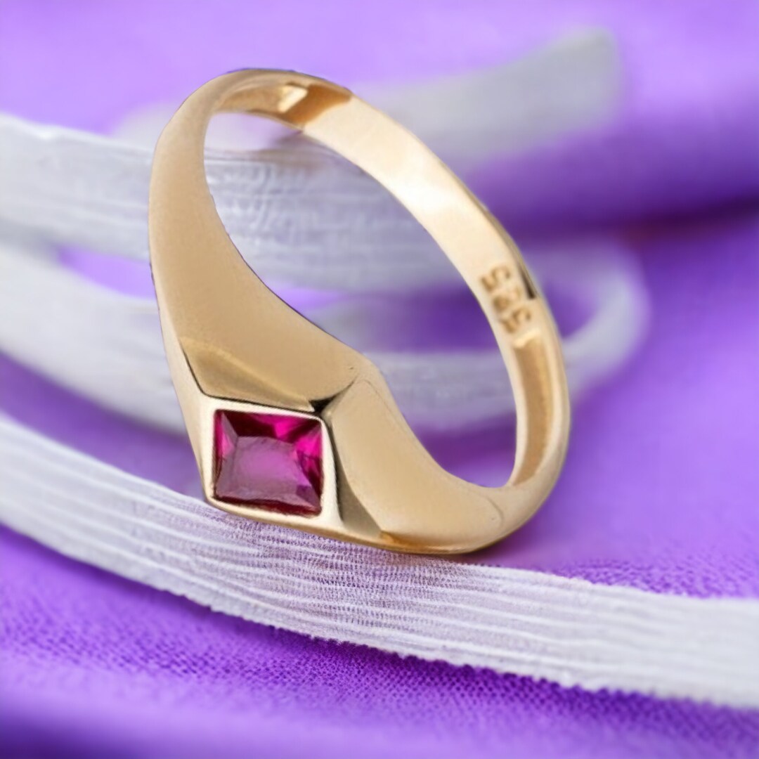 14K Solid Gold Ruby Dome Ring, Dainty Ruby Ring, Raw Ruby Ring, Ruby Stacking Ring, Genuine Ruby ...
