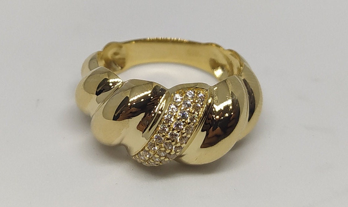 Croissant Ring With Diamonds, 14k Gold Croissant Ring, Solid Gold ...