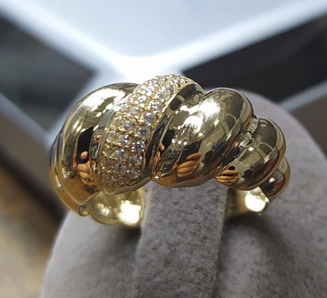 Croissant Ring With Diamonds, 14k Gold Croissant Ring, Solid Gold ...