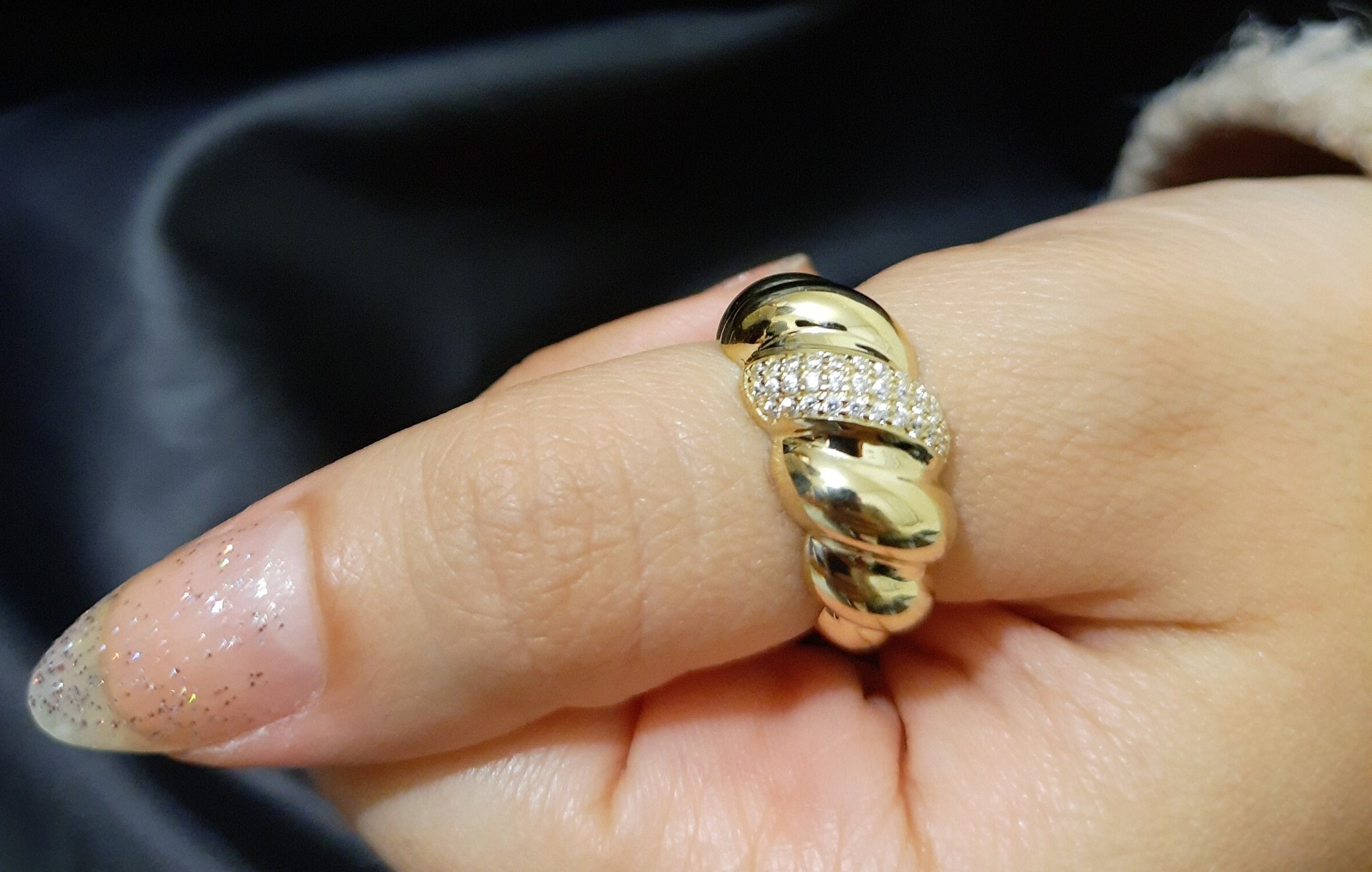 Croissant Ring With Diamonds, 14k Gold Croissant Ring, Solid Gold ...