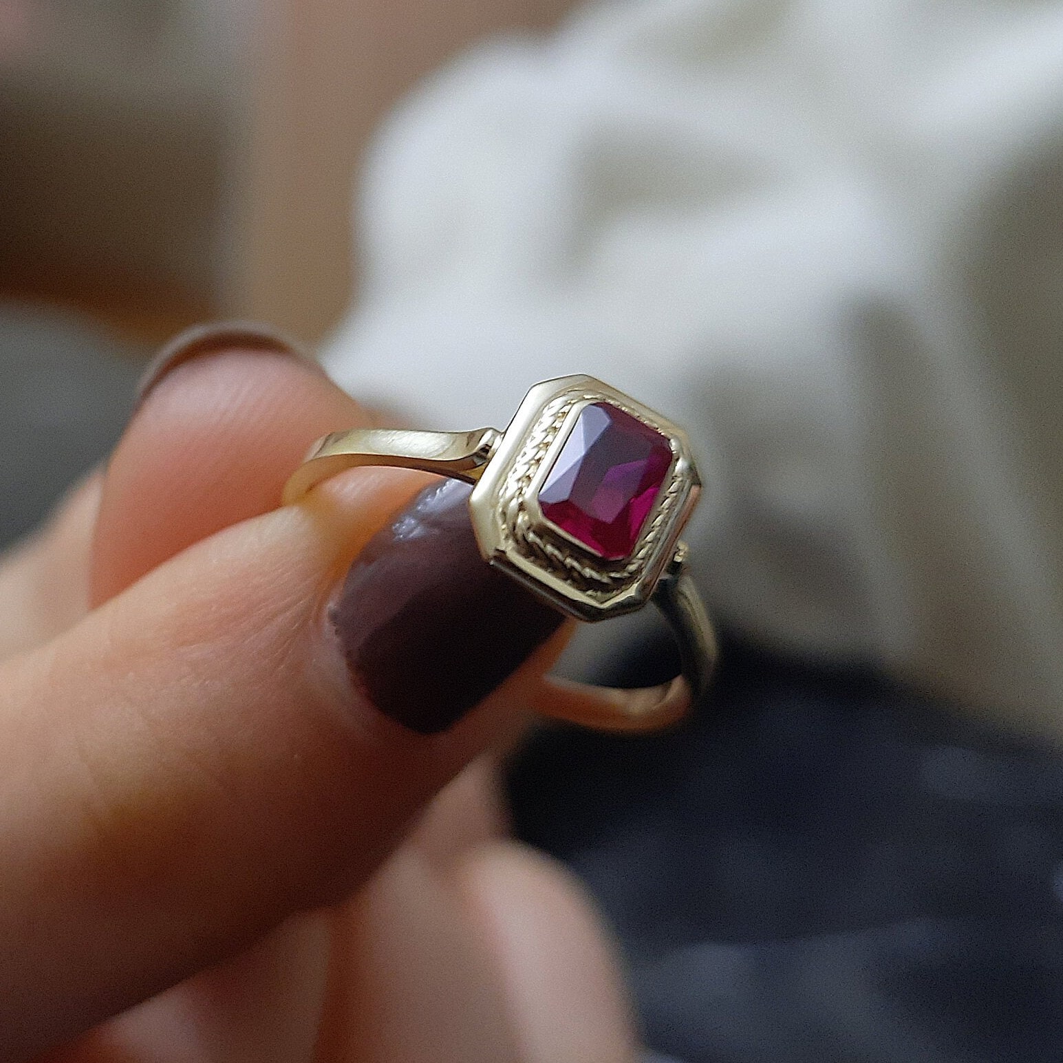 Ruby Ring Vintage Gold Emerald Cut Ruby Ring Ruby Dainty - Etsy