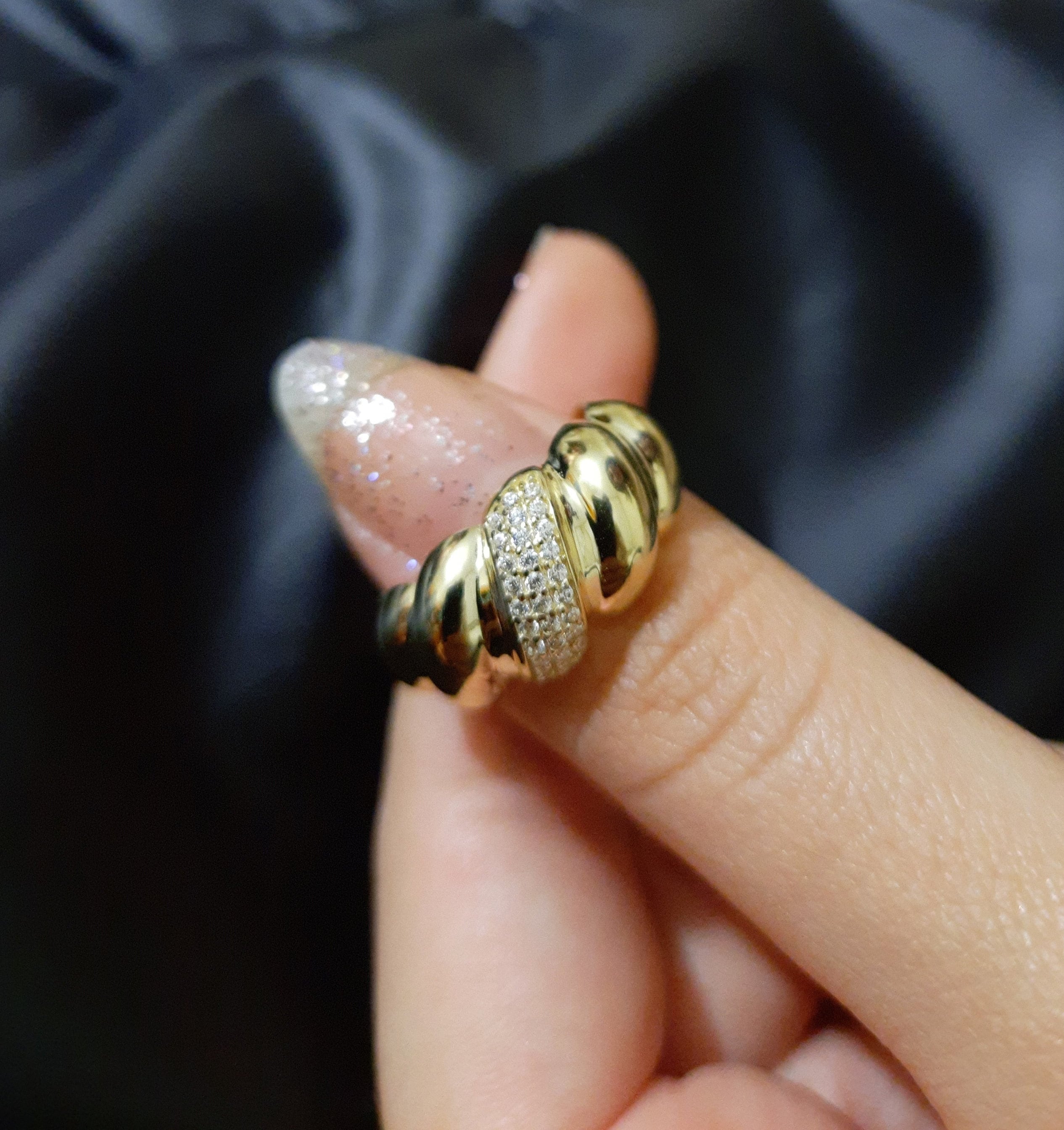Croissant Ring With Diamonds, 14k Gold Croissant Ring, Solid Gold Filled Chunky Ring, Gold ...
