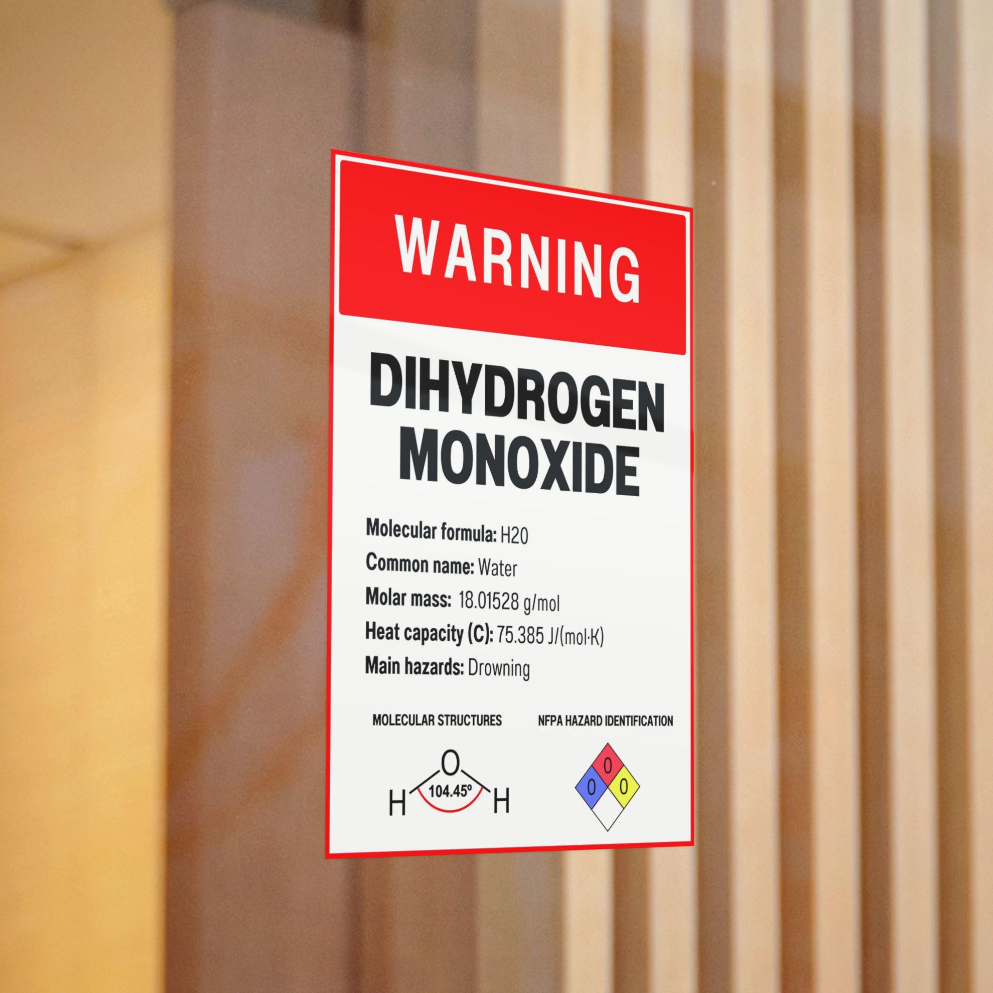 DTF Sticker, Dihydrogen Monoxide Warning Decal, Funny Chemistry Teacher ...
