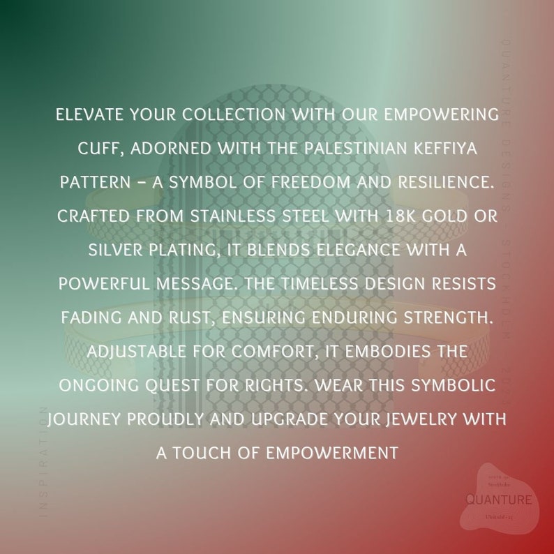 Palestine Bracelet Arabic Logo With Keffiyeh Pattern, Gold Plated ...