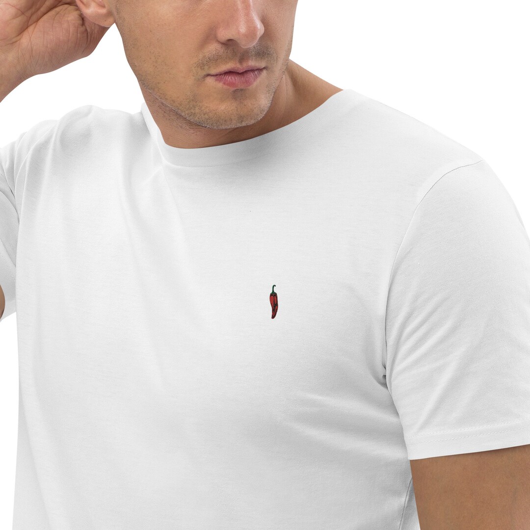 Chili Pepper Embroidery Unisex Organic Cotton T-shirt, Hot, Spicy ...