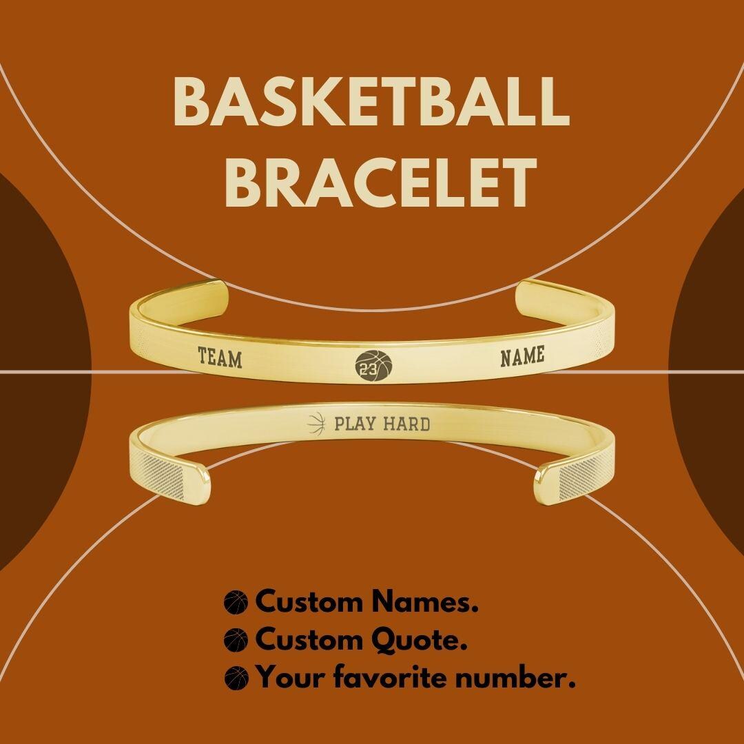 Basketball Cuff Bracelet, 18k Plated Custom Names, Sports Lover Gift ...