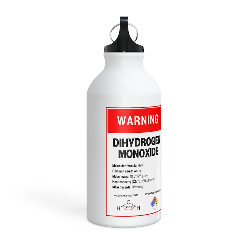 Dihydrogen Monoxide Warning Water Bottle, Oregon Sport Bottle, Funny ...