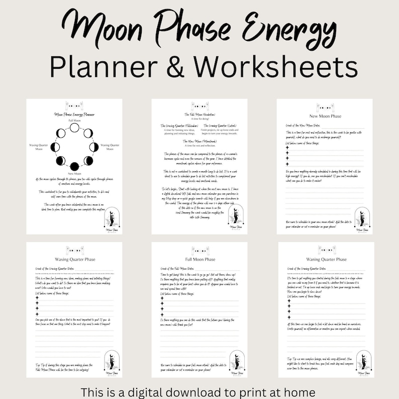 Moon Phase Energy Planner & Worksheets. Work With the Moons Energy to ...
