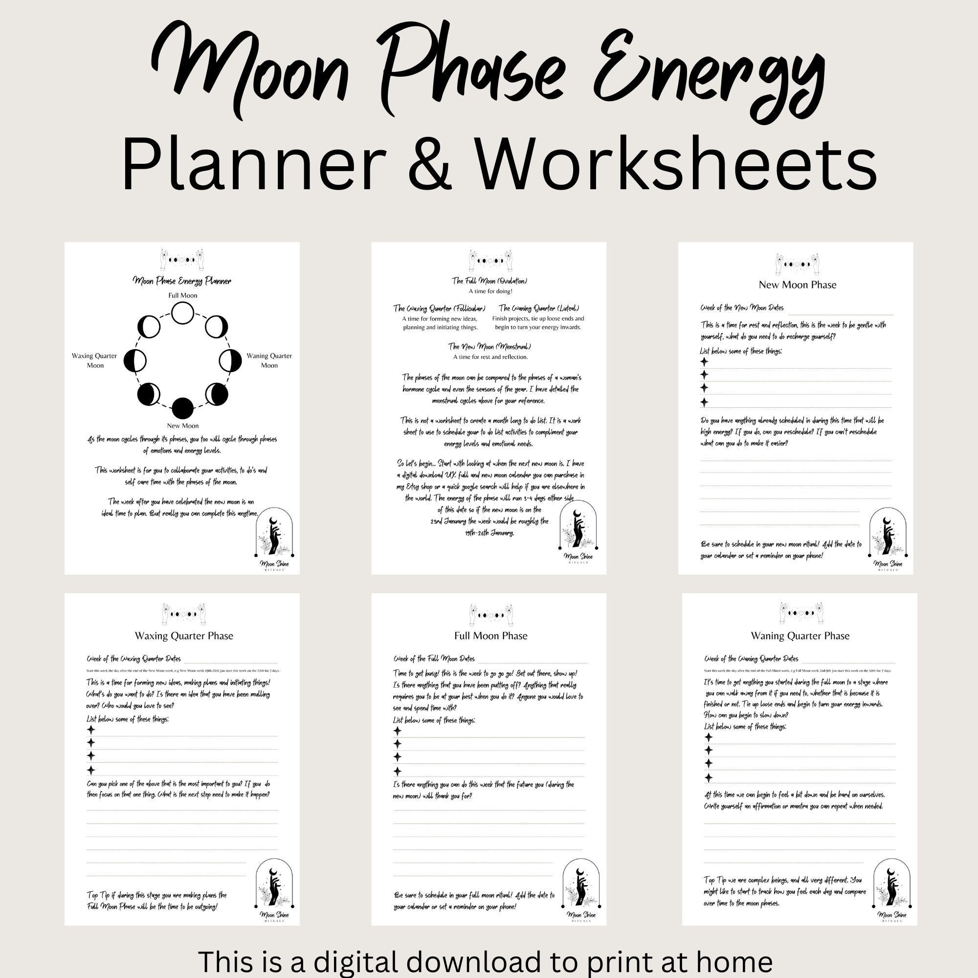 Moon Phase Energy Planner & Worksheets. Work With the Moons Energy to Plan Your Schedule! FREE ...