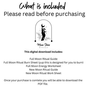 Full Moon Burn Sheet, New Moon Worksheet, Moon Ritual How to for ...