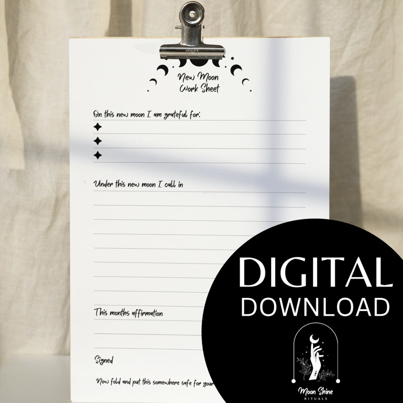 Full Moon Burn Sheet, New Moon Worksheet, Moon Ritual How to for ...