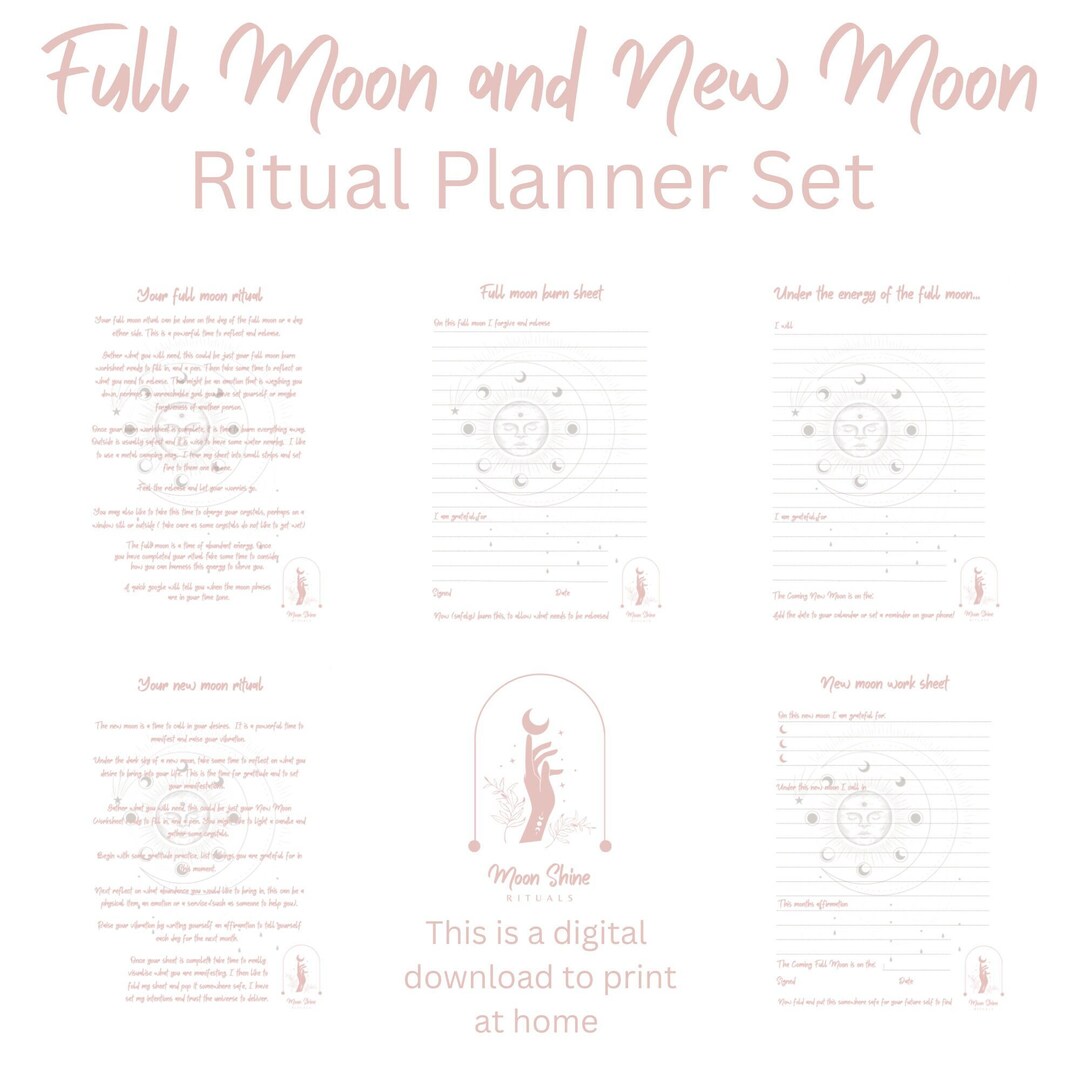 Full Moon Burn Sheet, New Moon Worksheet, Moon Ritual How to for ...