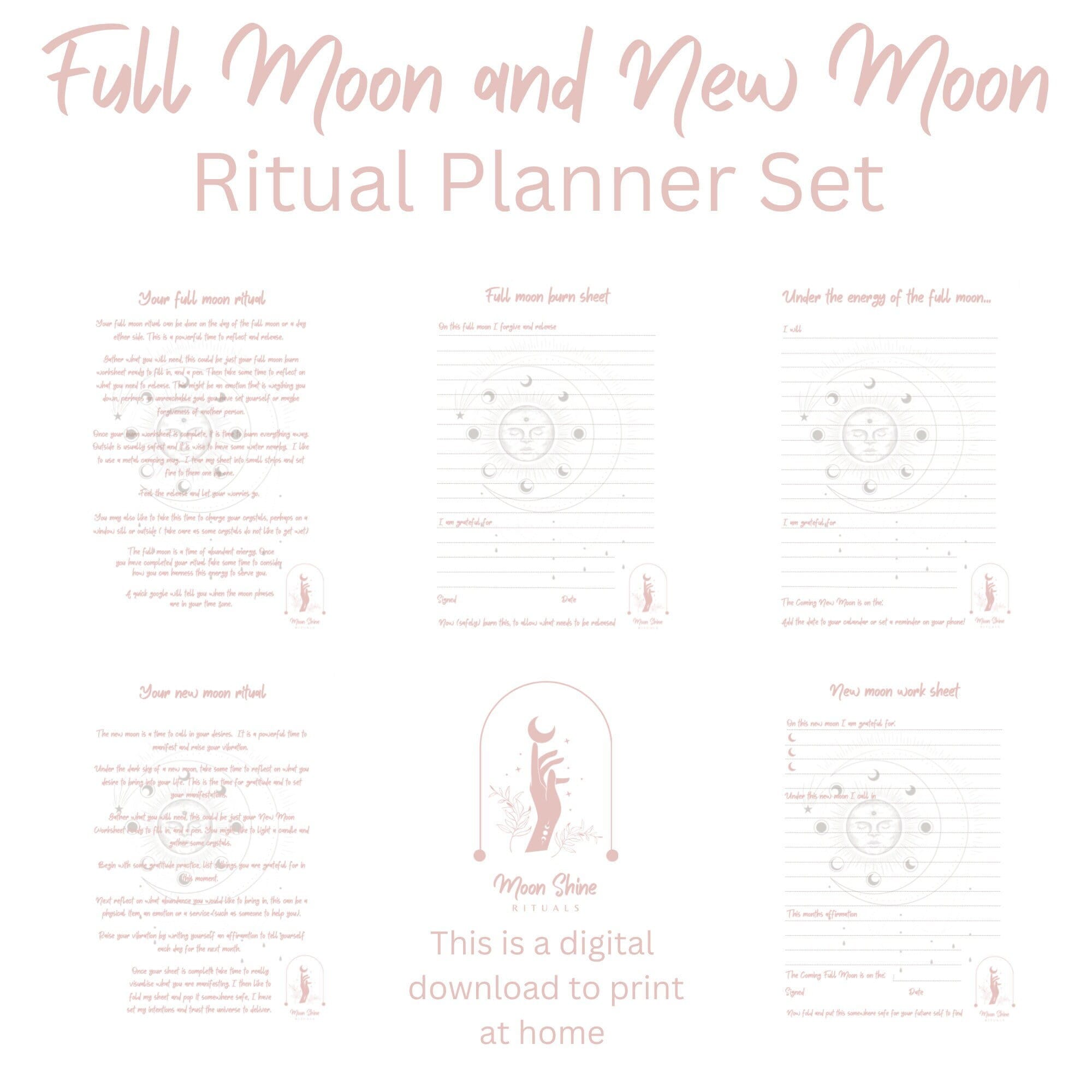 Full Moon Burn Sheet, New Moon Worksheet, Moon Ritual How to for ...