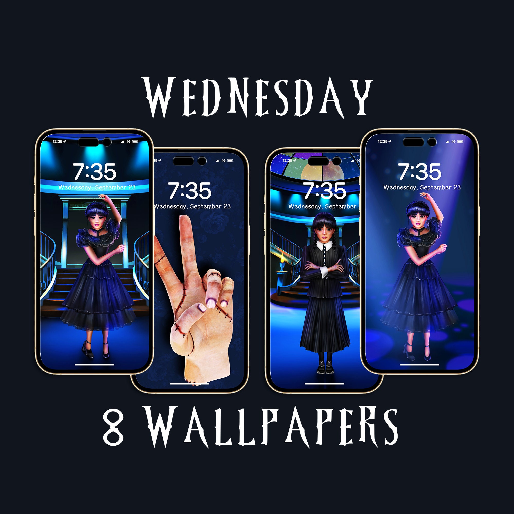 Set of 8 Merlina Wallpapers, the Thing, the Window, High-res for Ios ...