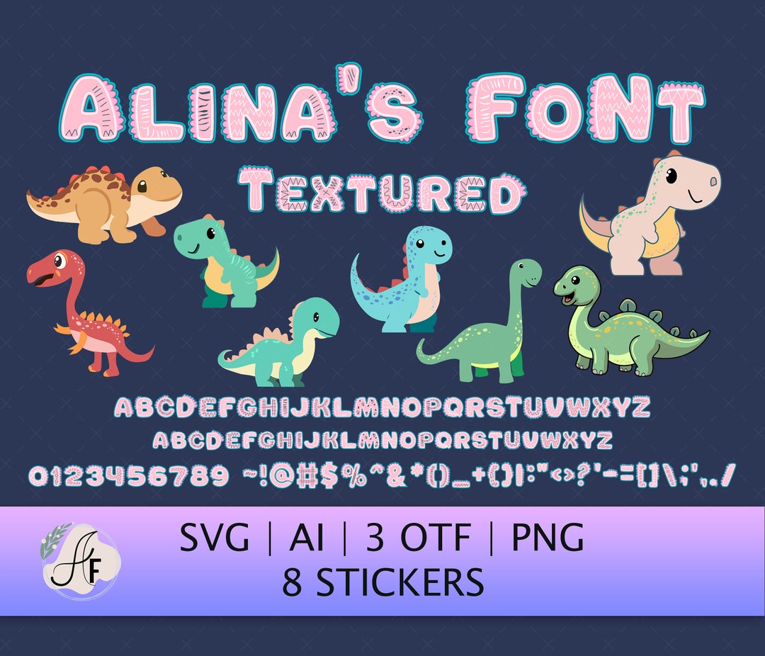 Girl Dinosaur Font Birthday Invitation Font Dinosaur Textured Script ...