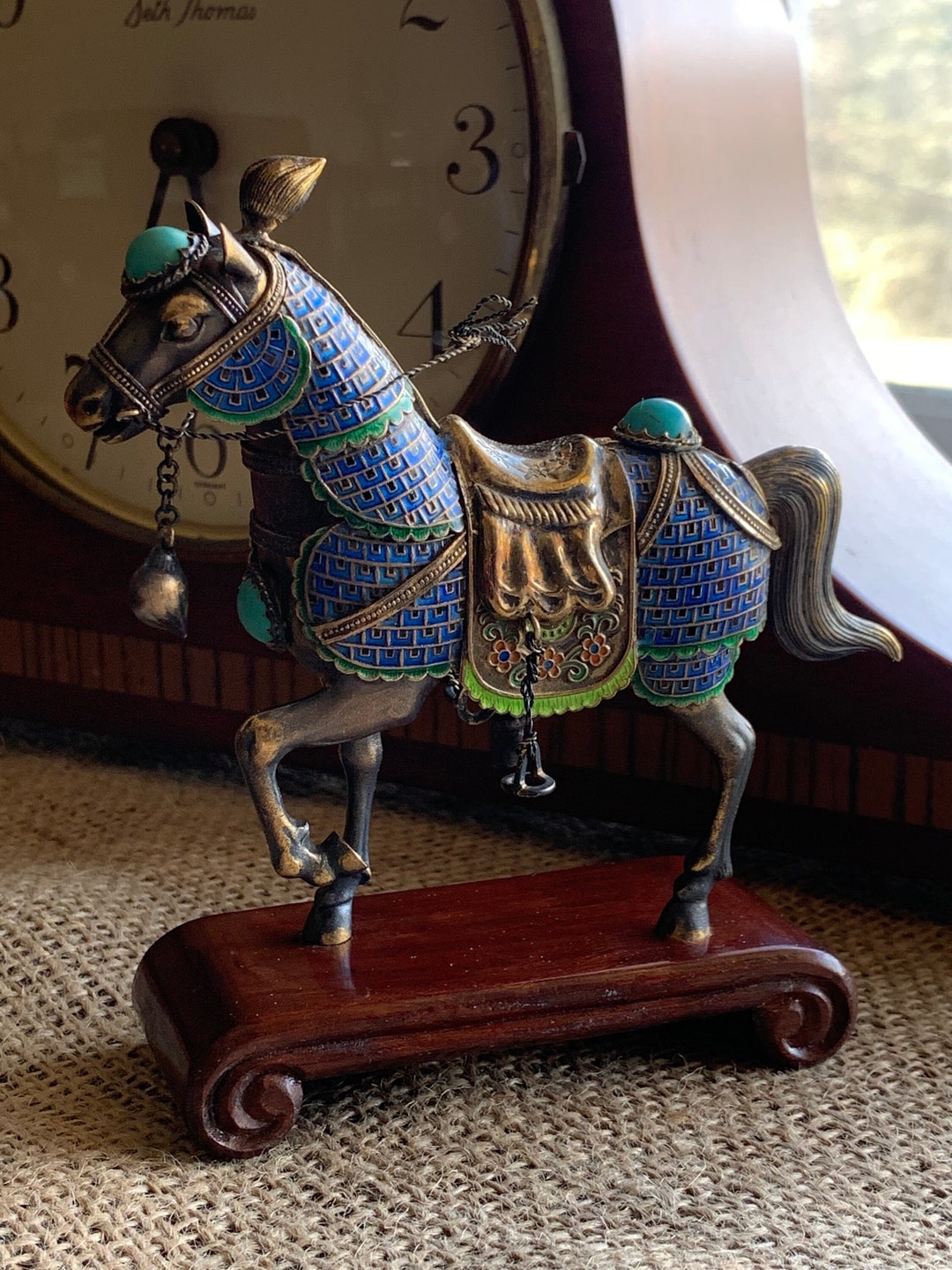 Vintage Tang Dynasty Warrior Horse Silver Enamel Chinese War Horse ...