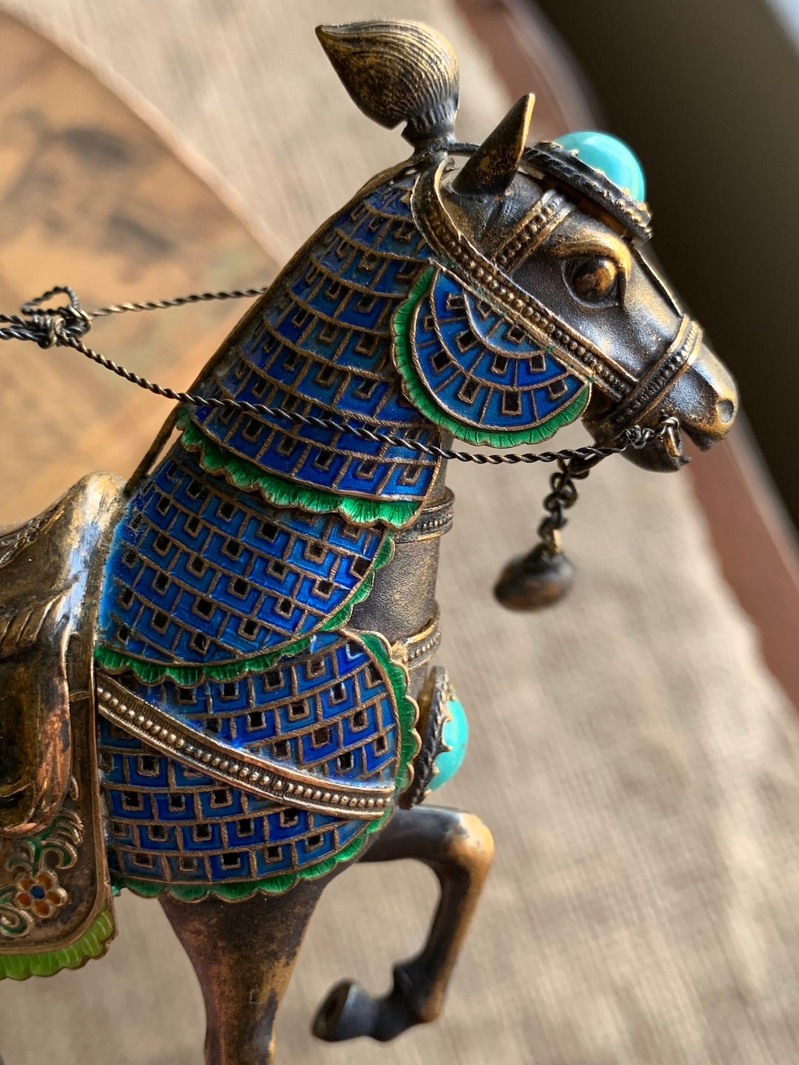 Vintage Tang Dynasty Warrior Horse Silver Enamel Chinese War Horse ...