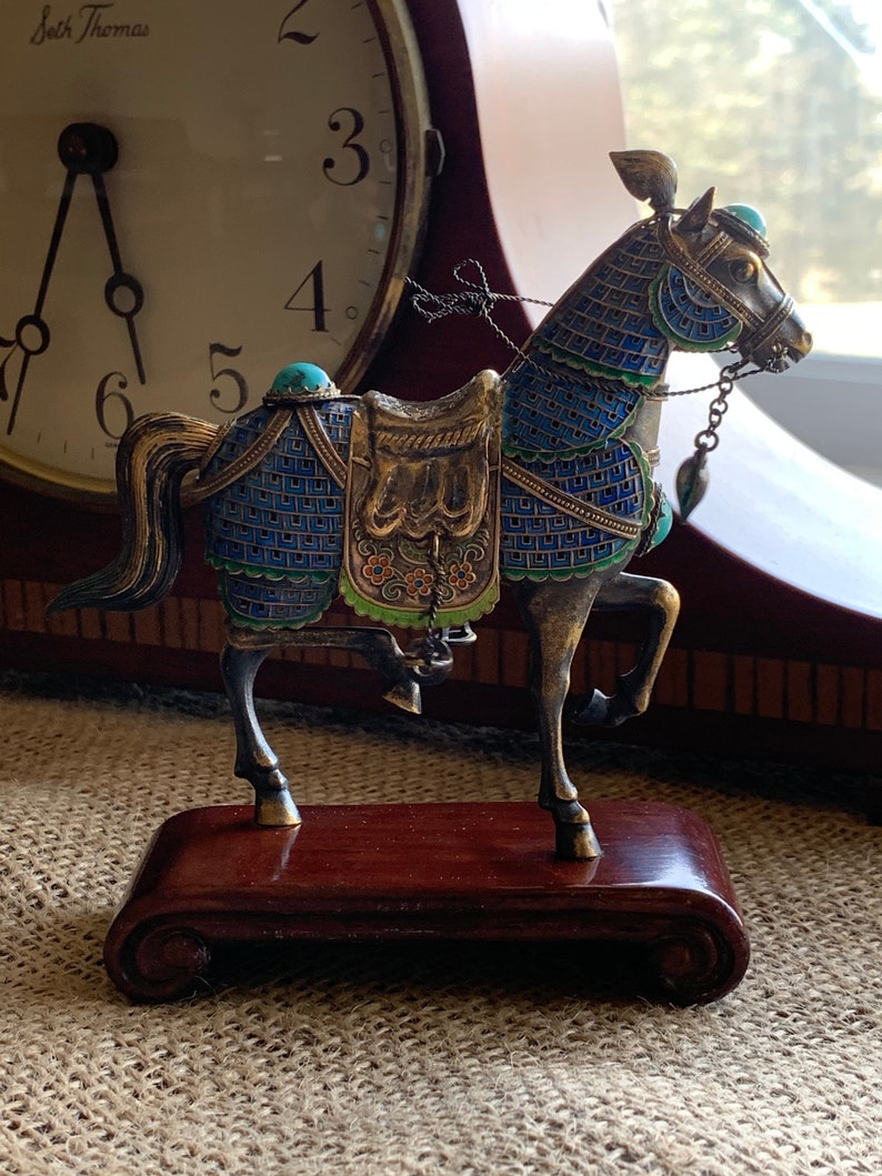 Vintage Tang Dynasty Warrior Horse Silver Enamel Chinese War Horse ...