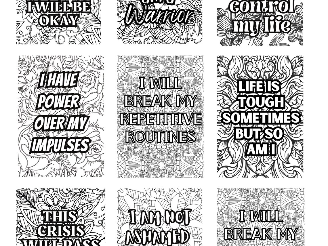 OCD Relief Coloring Pages Positive Affirmations Obsessive Compulsive ...