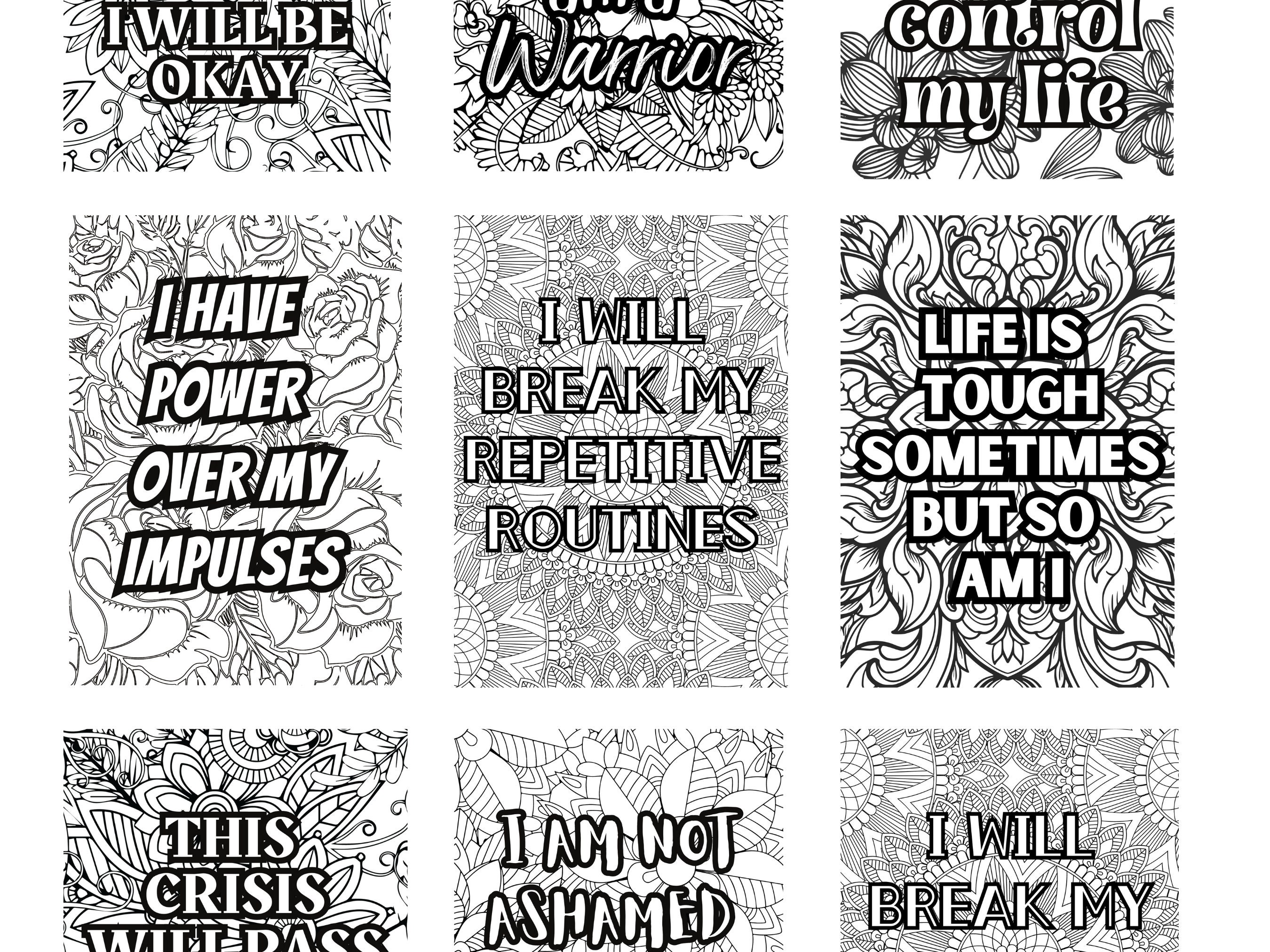 OCD Relief Coloring Pages Positive Affirmations Obsessive Compulsive ...