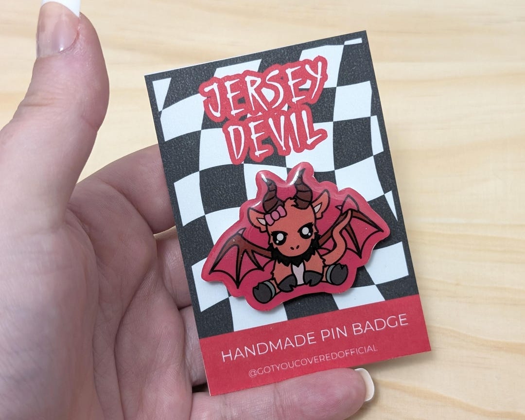 Lady Jersey Devil Pin Badge | Pink and Red | Cryptids | Handmade Badge ...