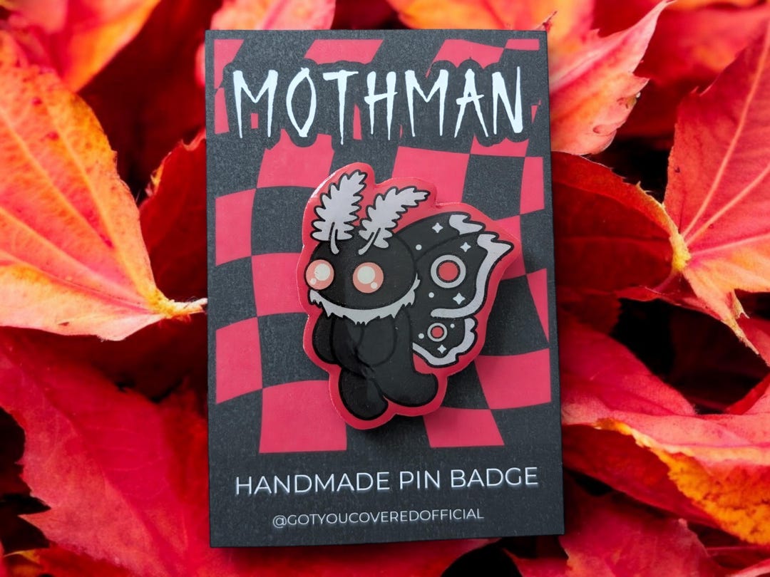 Cute Mothman Large Pin Badge Cryptids Resin Handmade Badge Whimsical ...