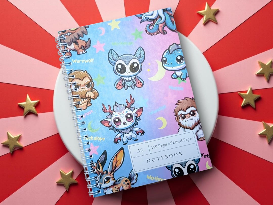 Cryptid A5 Notebook 150 Lined Pages Pearlescent Finish Mothman Wendigo ...