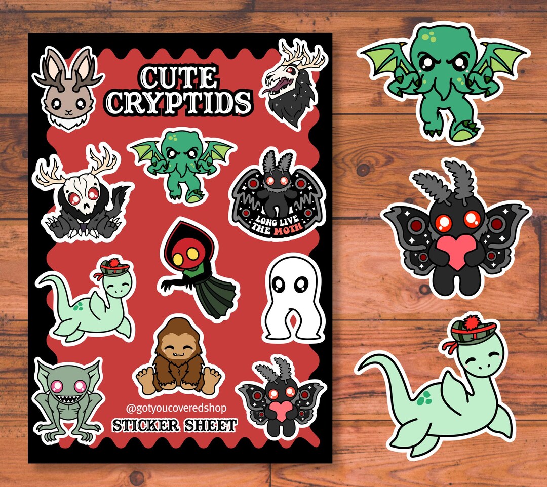 Cryptid Sticker Sheet | Cute Cryptids Stickers | Junk Journal | Mothman ...