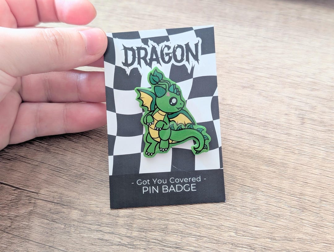 Earth Leaf Dragon Pin Badge | Green and White | Handmade | Fantasy ...