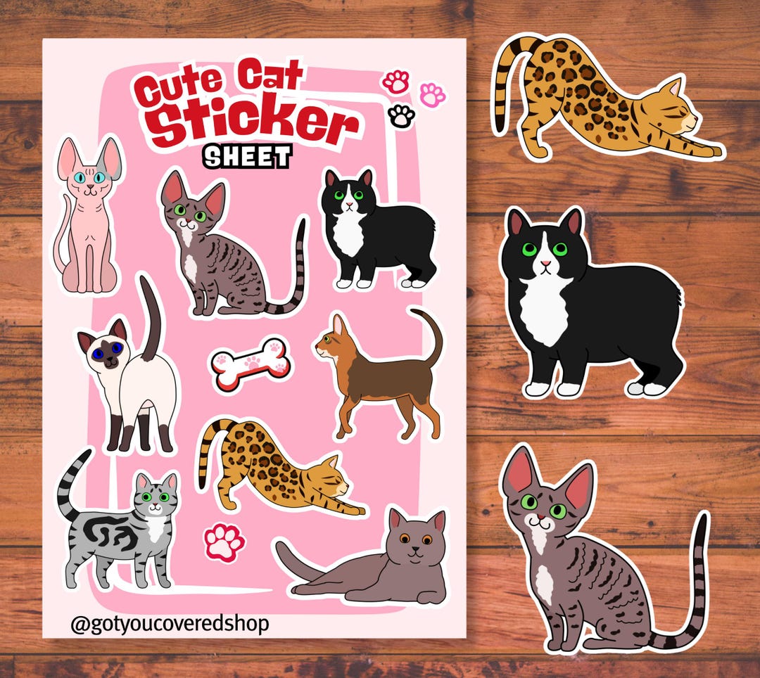 Cute Cat Sticker Sheet | Cat Lovers | Junk Journal | Crazy Cat Lady ...