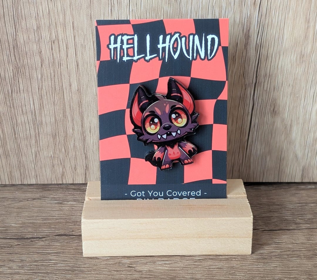 Hellhound Pin Badge | Acrylic | 4cm | Cute Mythical Creatures ...
