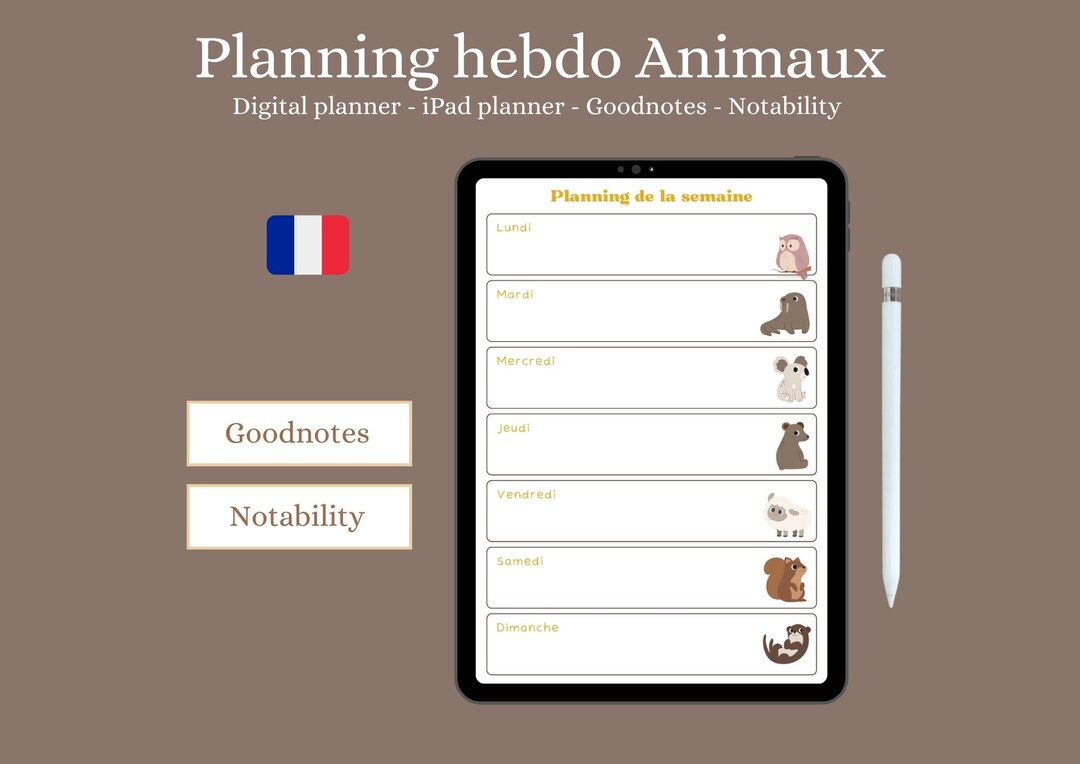 Weekly Schedule Digital Planner Digital Planner French Organization ...