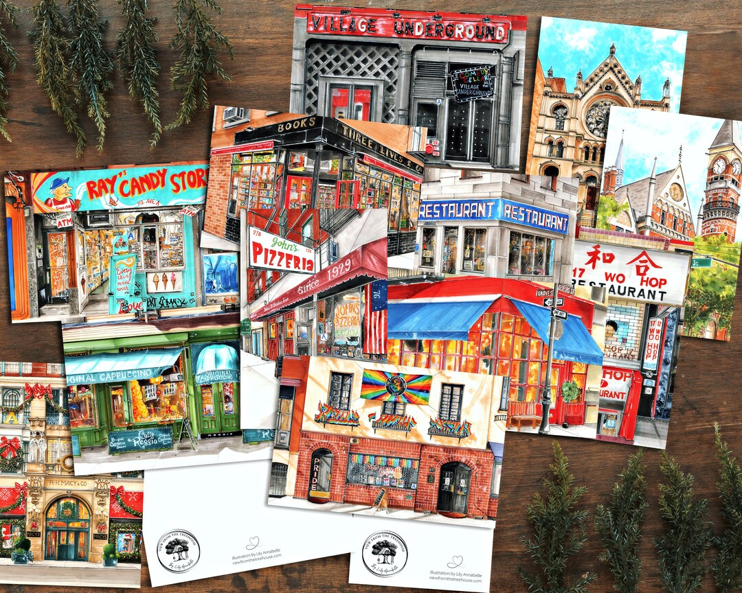 Classic NYC: Illustrated Postcard Set of 12 New York City Storefront ...