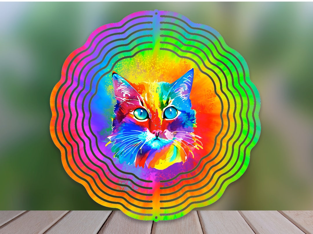 Rainbow Cat Wind Spinner Sublimation Design, Cat Windspinner PNG for ...