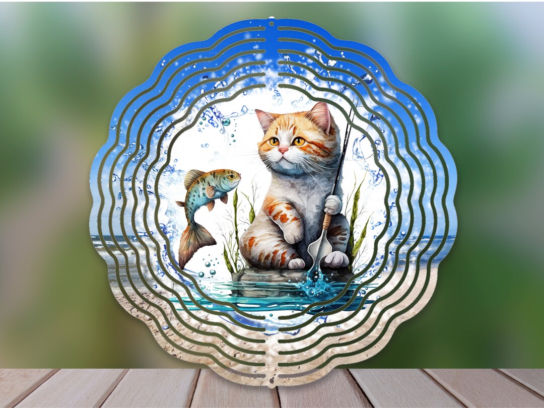 Fishing Cat Wind Spinner Sublimation Design, Cute Cat, Fishing ...