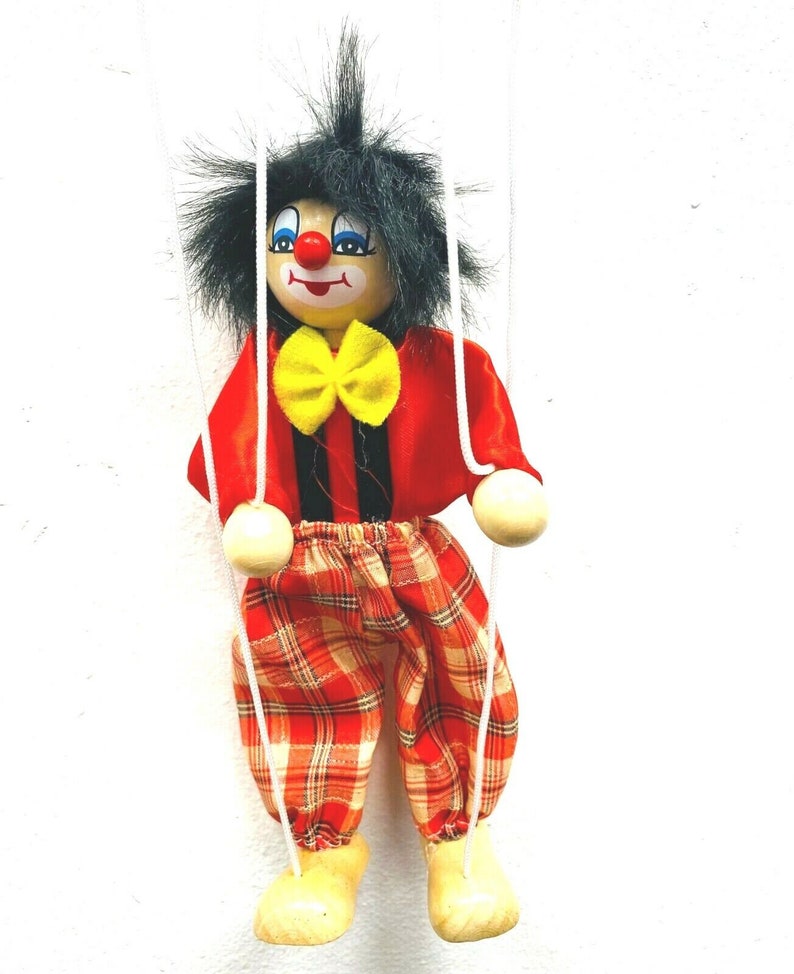 Puppet Clowns Marionette Wooden Retro Pull String Children Kids Toy Flawless Movement and ...
