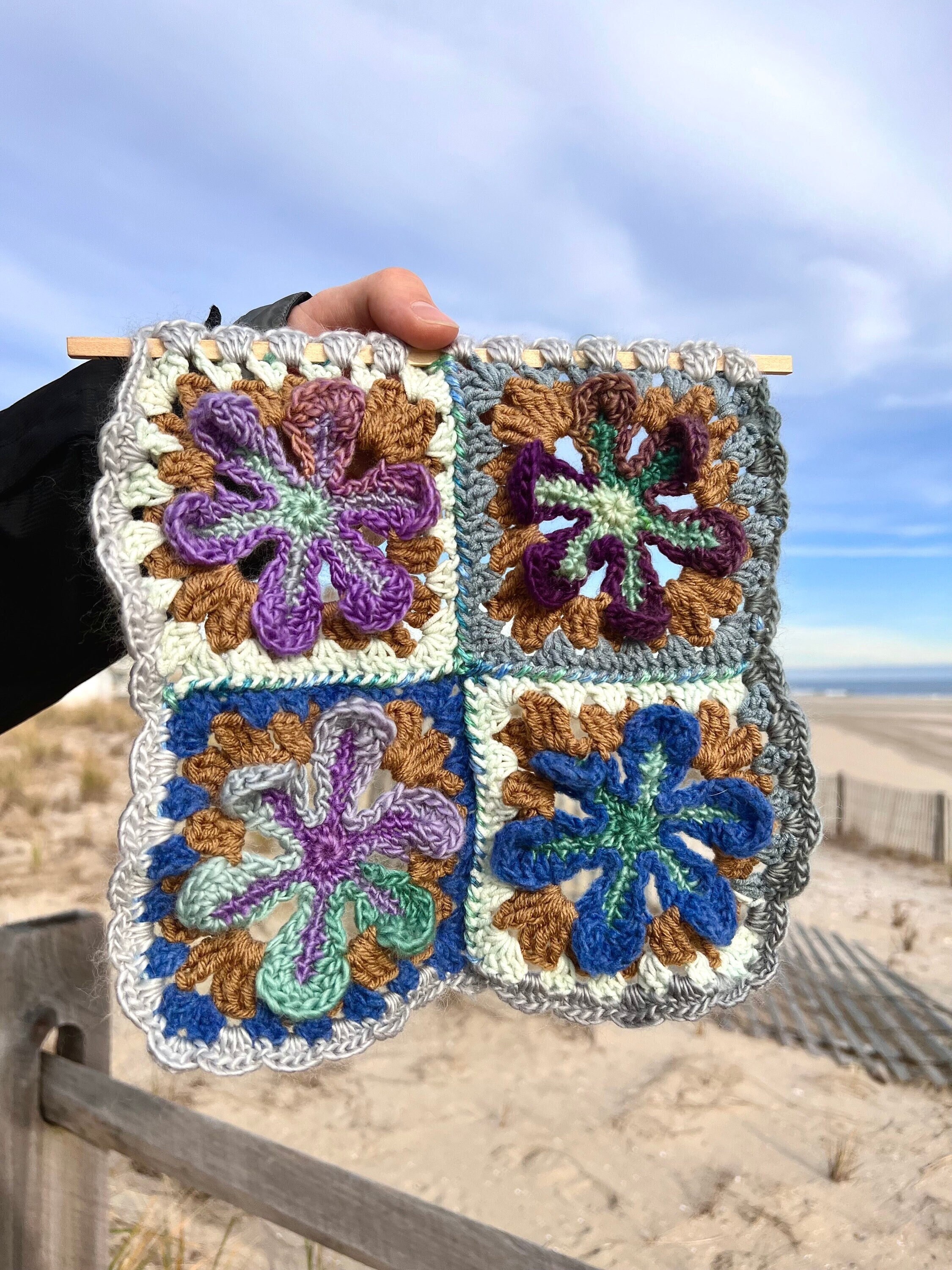 Groovy Crochet Flower Wall Art Crochet Decor Blue Purple - Etsy