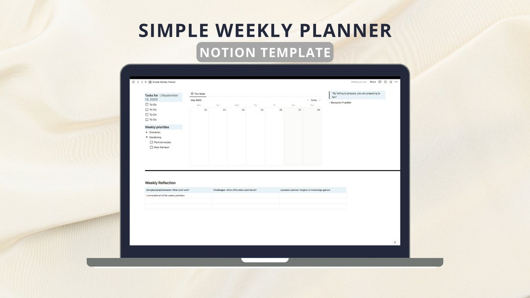 Simple Weekly Planner Notion Template - Etsy