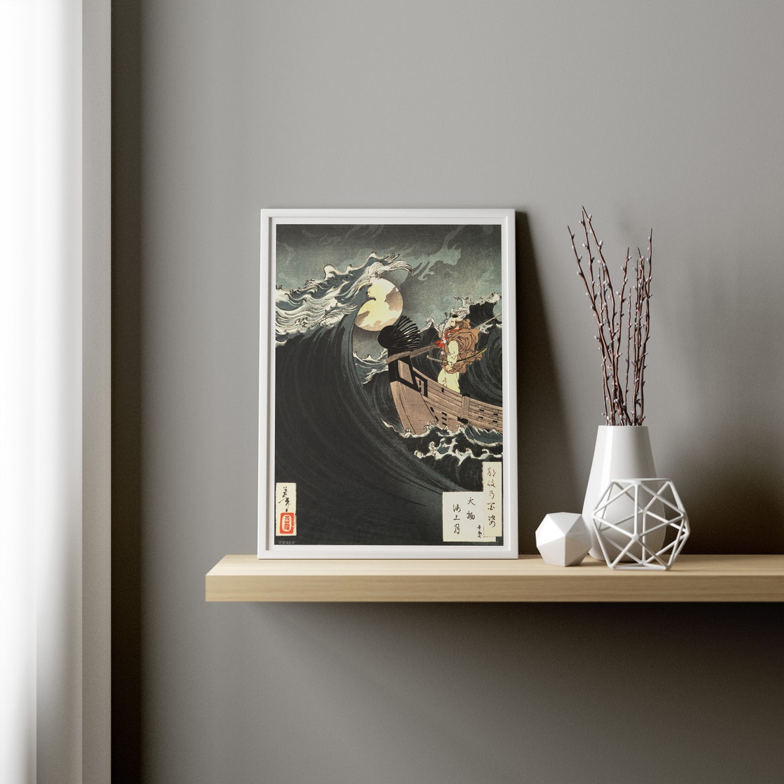 Japanese Benkei Art Calming the Waves at Daimotsu Bay, Wall Art ...