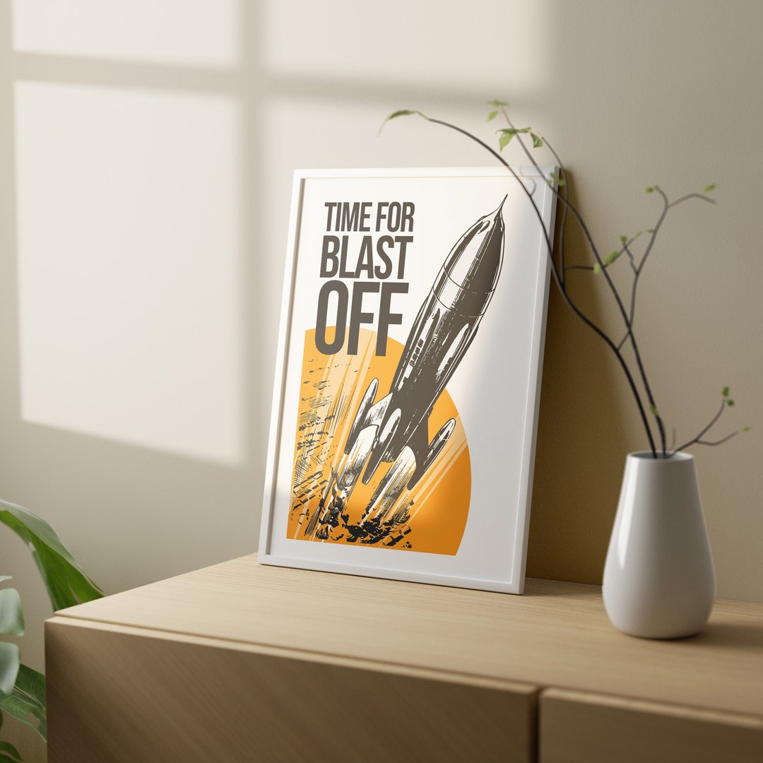 Vintage Space Rocket Wall Art, Spaceship Art Exhibition Print, Digital ...