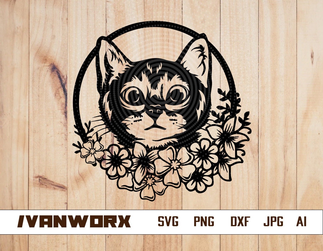 Floral Cat Svg | Cat Svg | Cat With Flowers Svg | Pet Svg | Cute Kitty ...