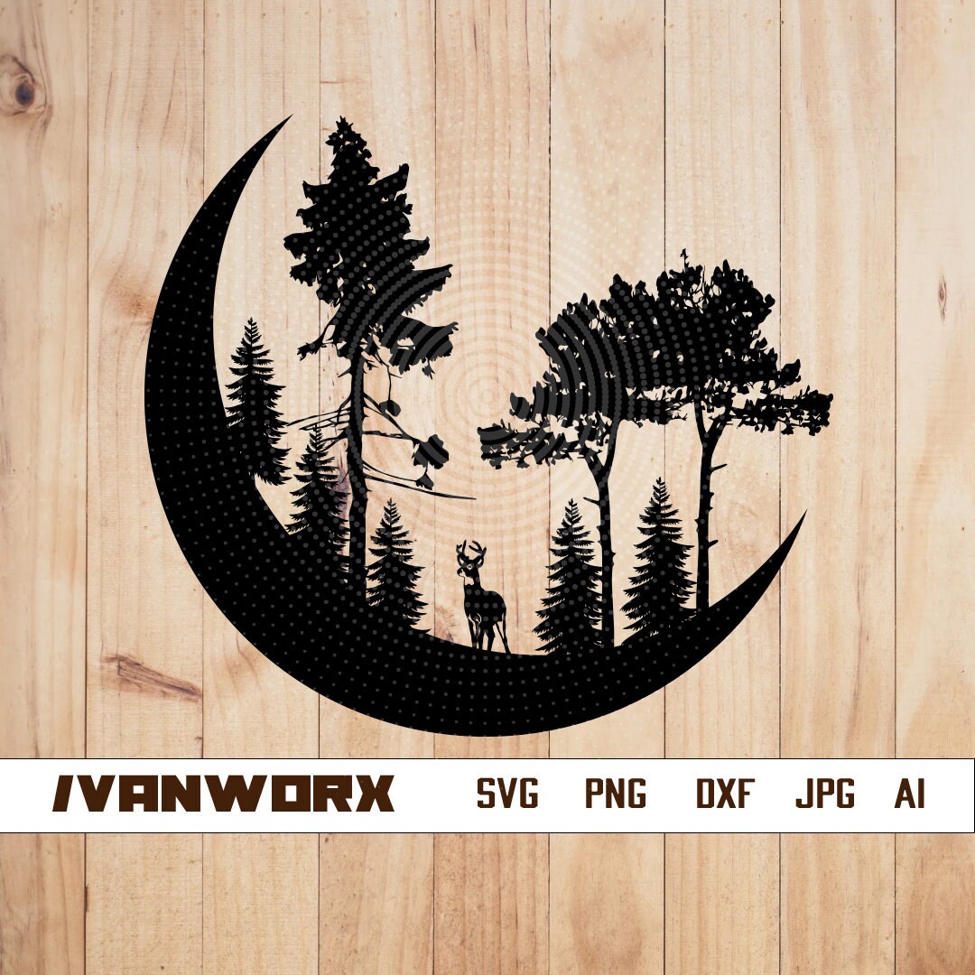 Deer Moon Scene Svg | Deer Moon Scene Png | Deer Moon Scene Cut File ...