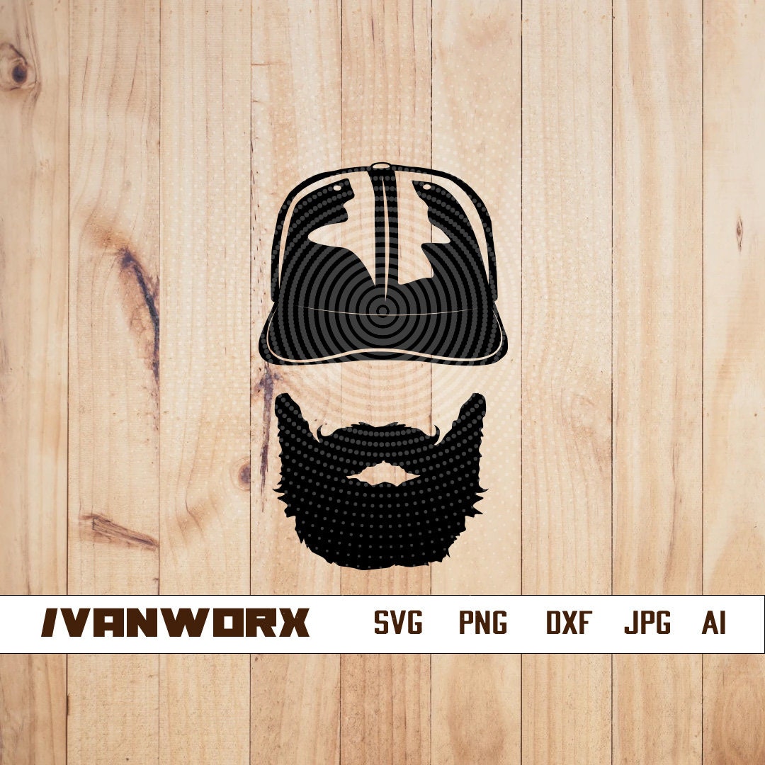 Beard Man With Cap Svg | Beard Clipart | Beard Cap Stencil | Beard Man ...