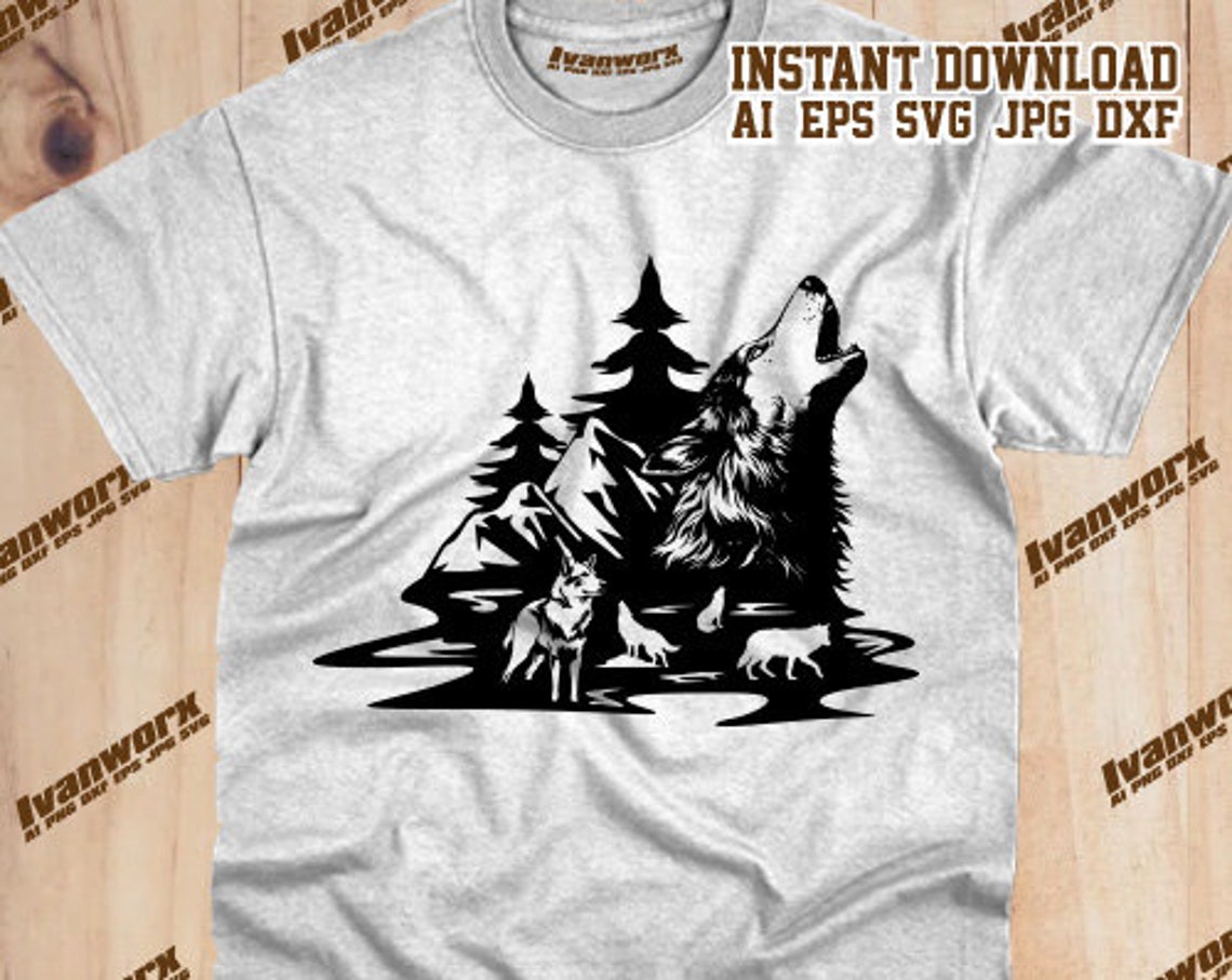 Wolf Scene Svg Wolf Clipart Howling Wolf Cut File Mountain Scene ...