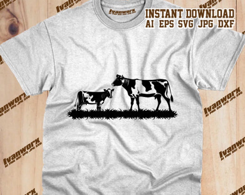 Cow & Calf Svg Calf Clipart Cattle Cut File Domestic Animal Stencil ...