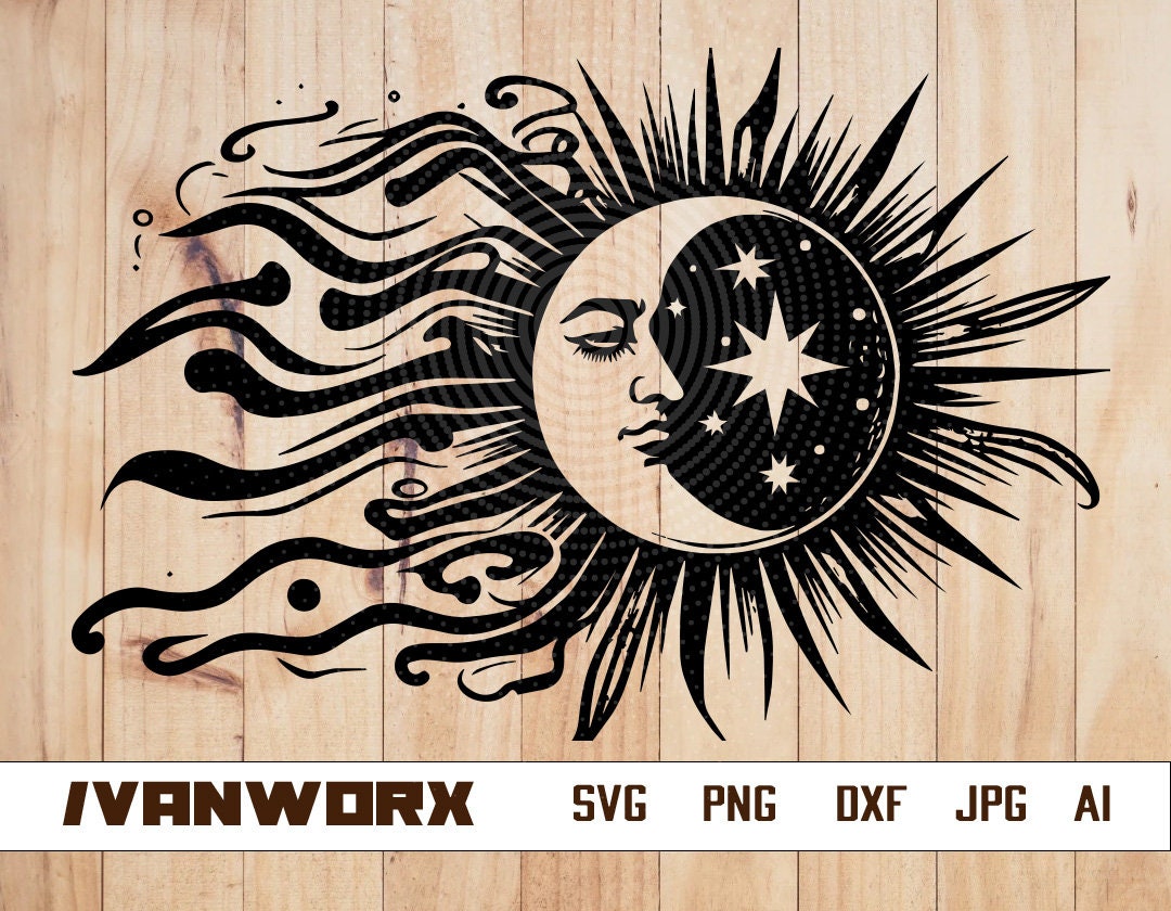 SUN and MOON SVG Celestial Svg Moon Phases Mystical Svg Sun Face Stars ...