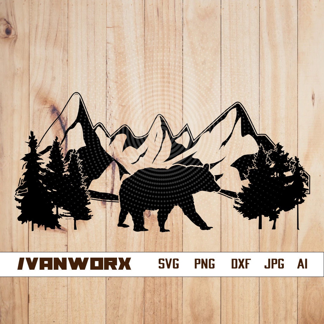 Bear Scene Svg Bear Clipart Forest Animal Cut File Bear Stencil ...