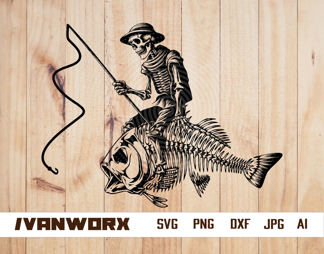 Fisherman Riding Fish Skeleton SVG | Funny Fishing SVG T-shirt Design ...