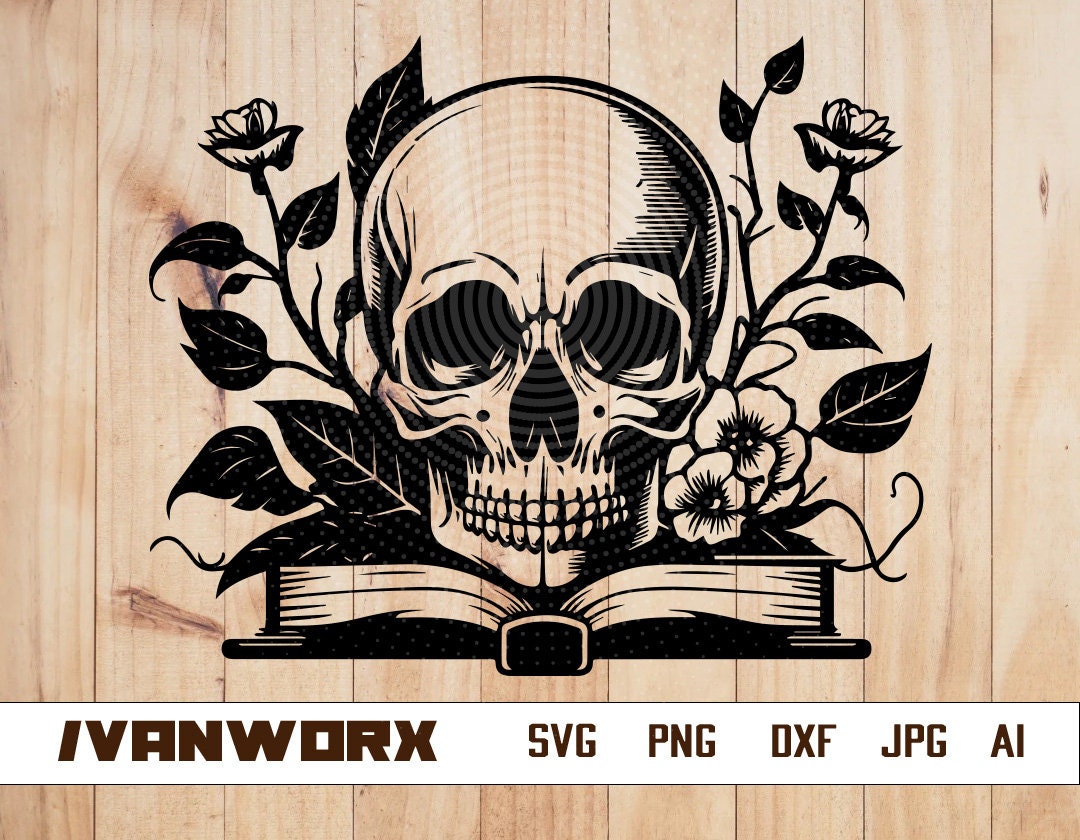 Book With Skull Floral Svg | Floral Skull Clipart | Skull Cut File ...