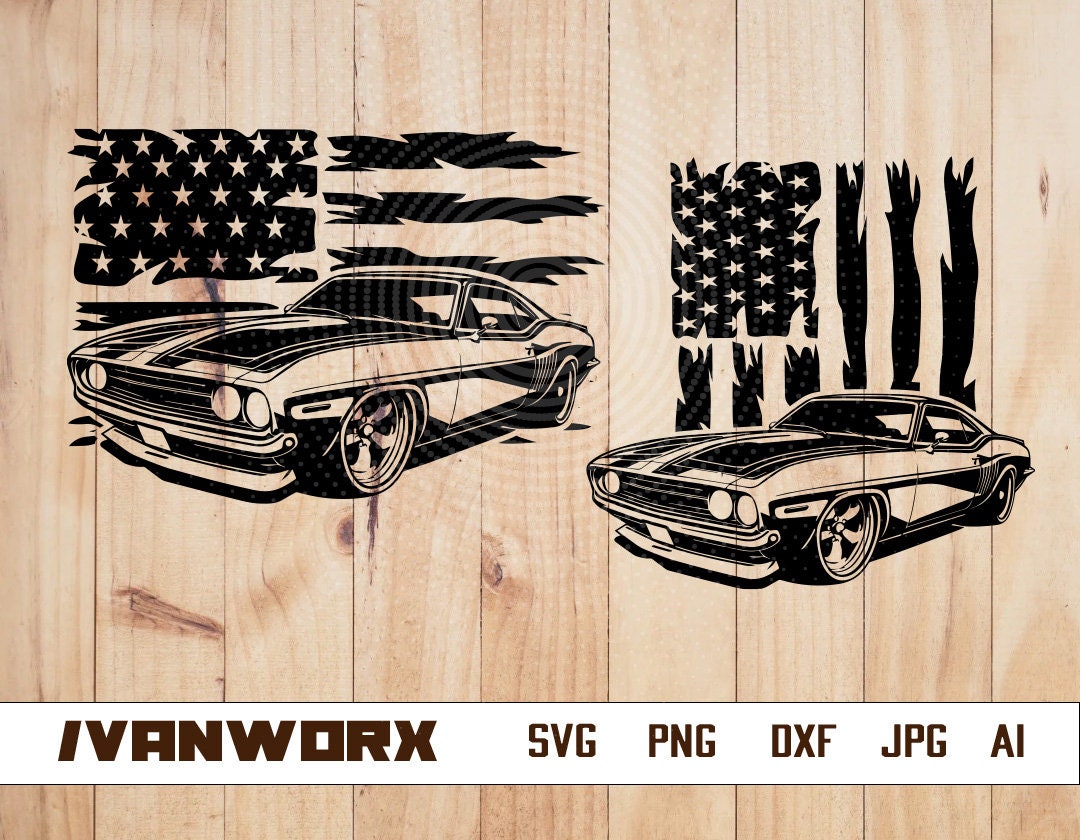US Classic Car Svg | Retro Car Clipart | Old Car Cut File | Muscle Car ...